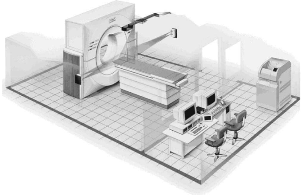 Fic. 2. ct-simulator room drawing showing wall lasers and