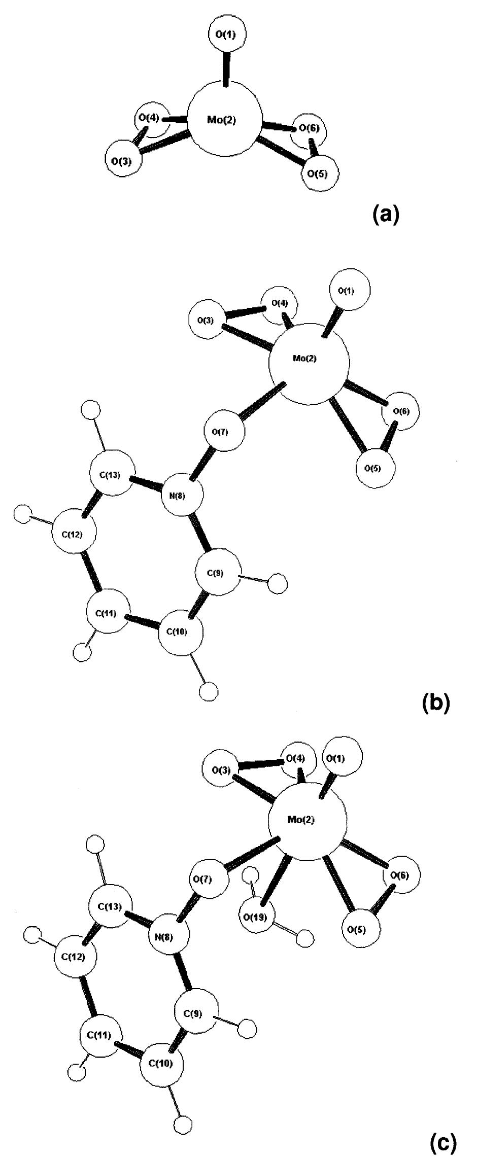 Optimized molecular structure of (a) moo(o3), (1); (b)