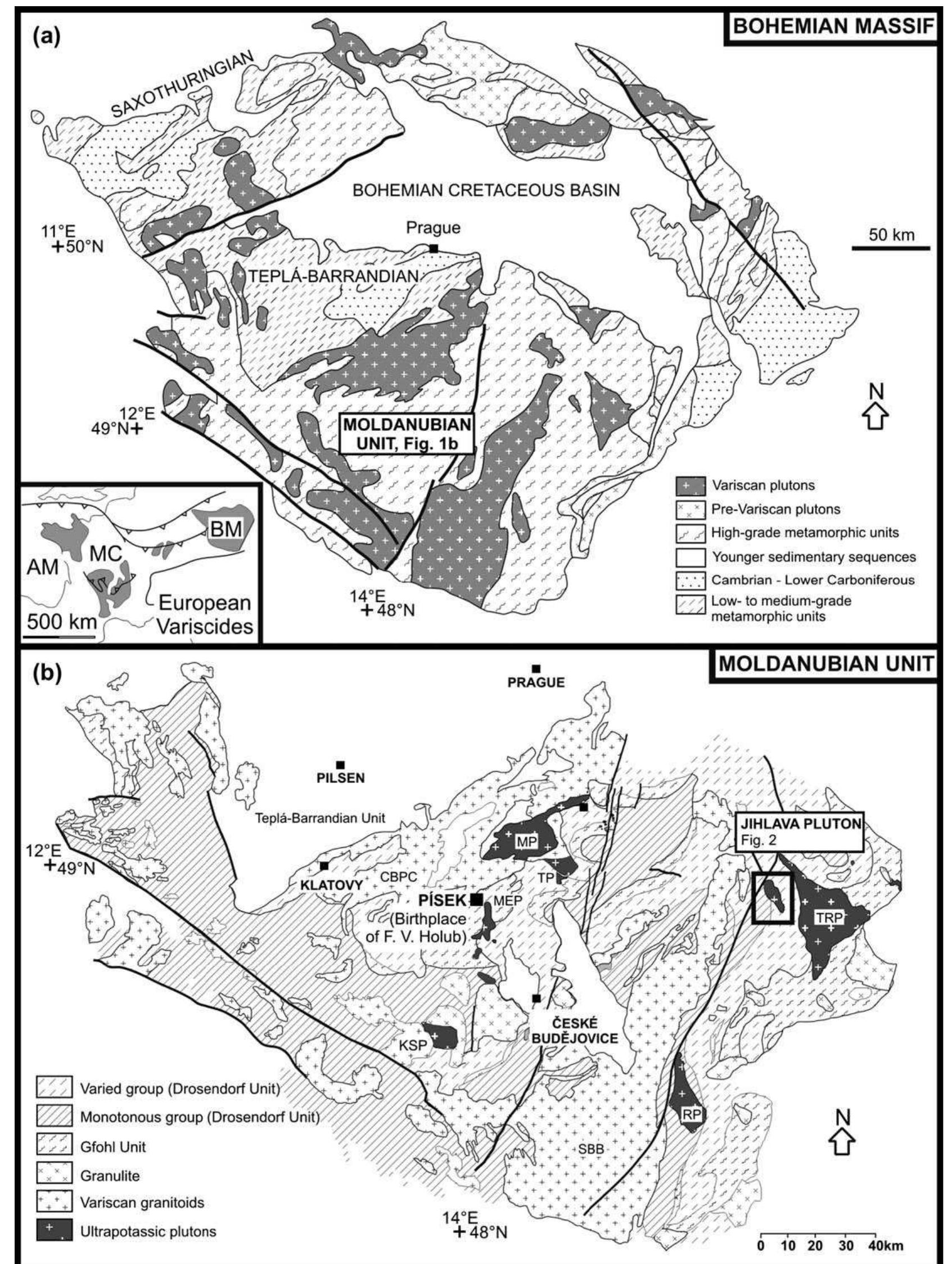 (a) geological sketch map of the bohemian massif and its
