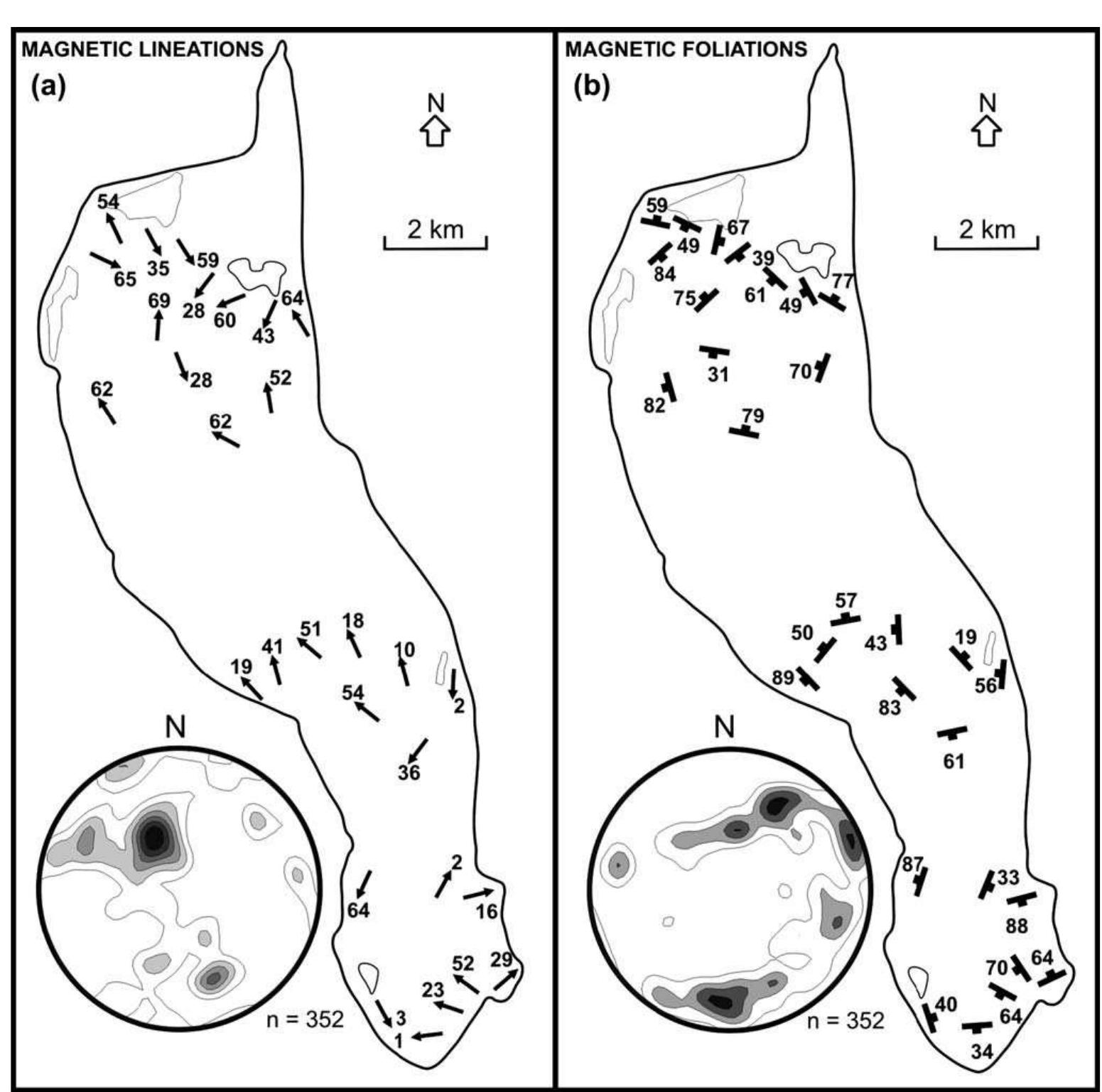 Maps and stereograms (lower hemisphere, equal area