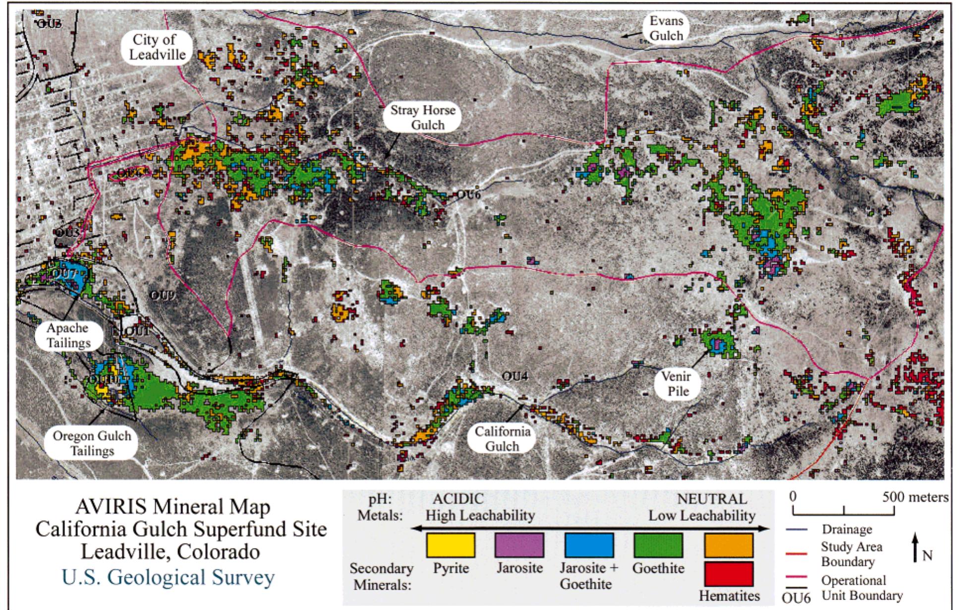 Aviris mineral map of fe-bearing minerals produced using the