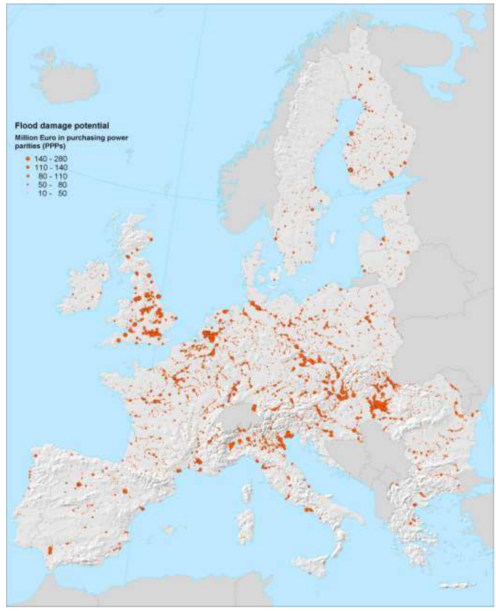 Map of damage potential of current 100-year flood by