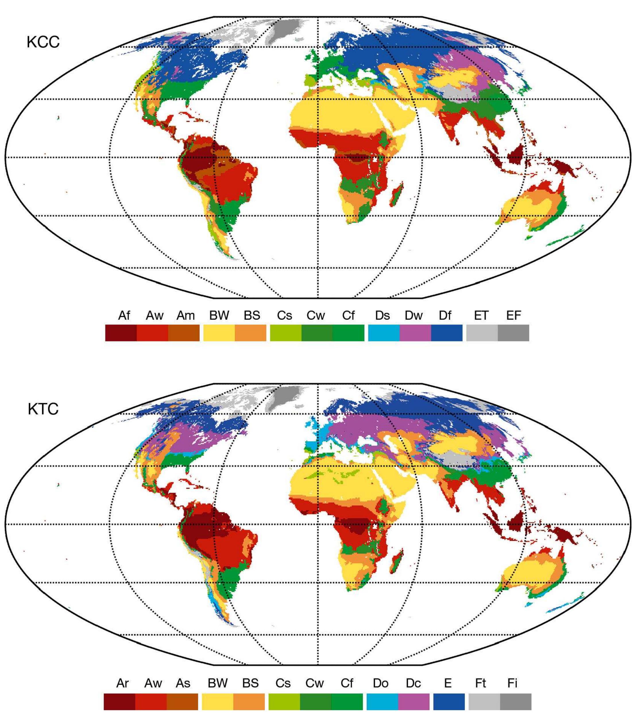 World maps of képpen climate classification kcc and