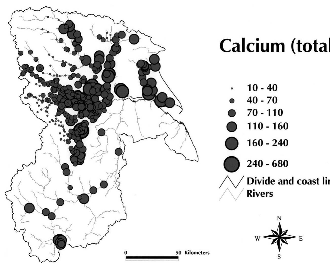 Map of calcium concentrations for the humber catchment