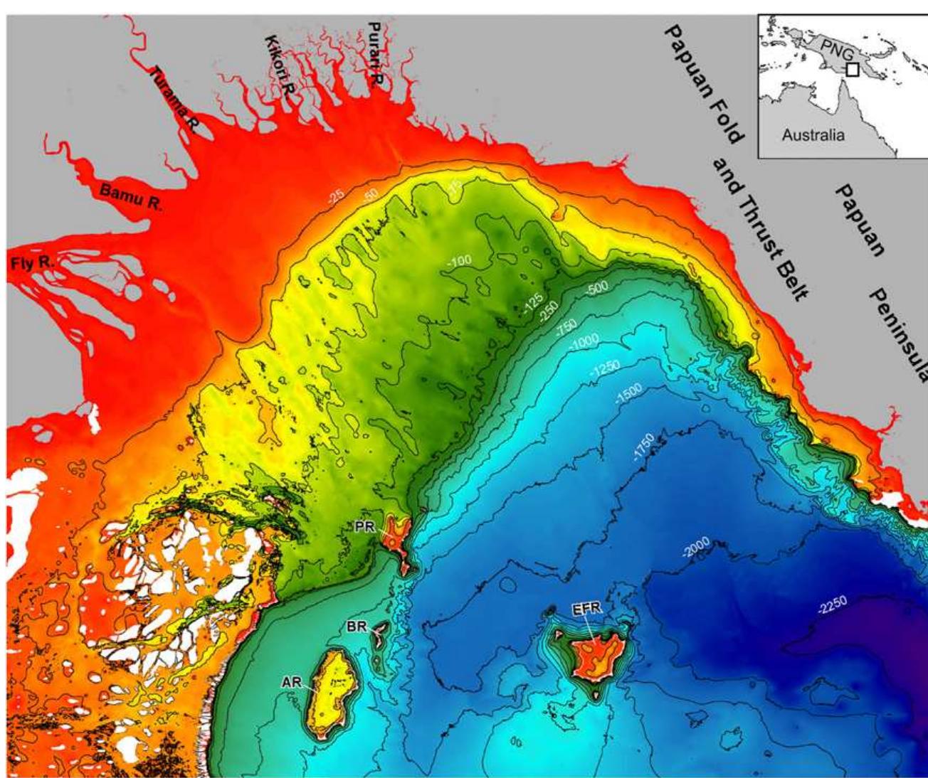 Map showing detailed multibeam bathymetry of the gulf of