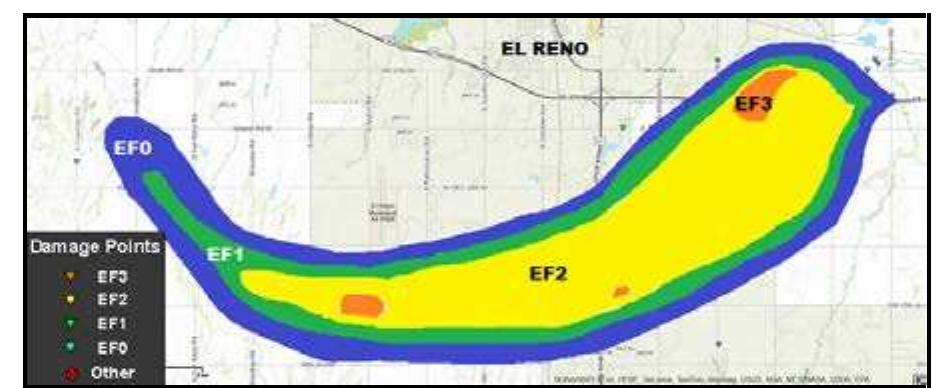 The tornado damage path between the el reno regional airport