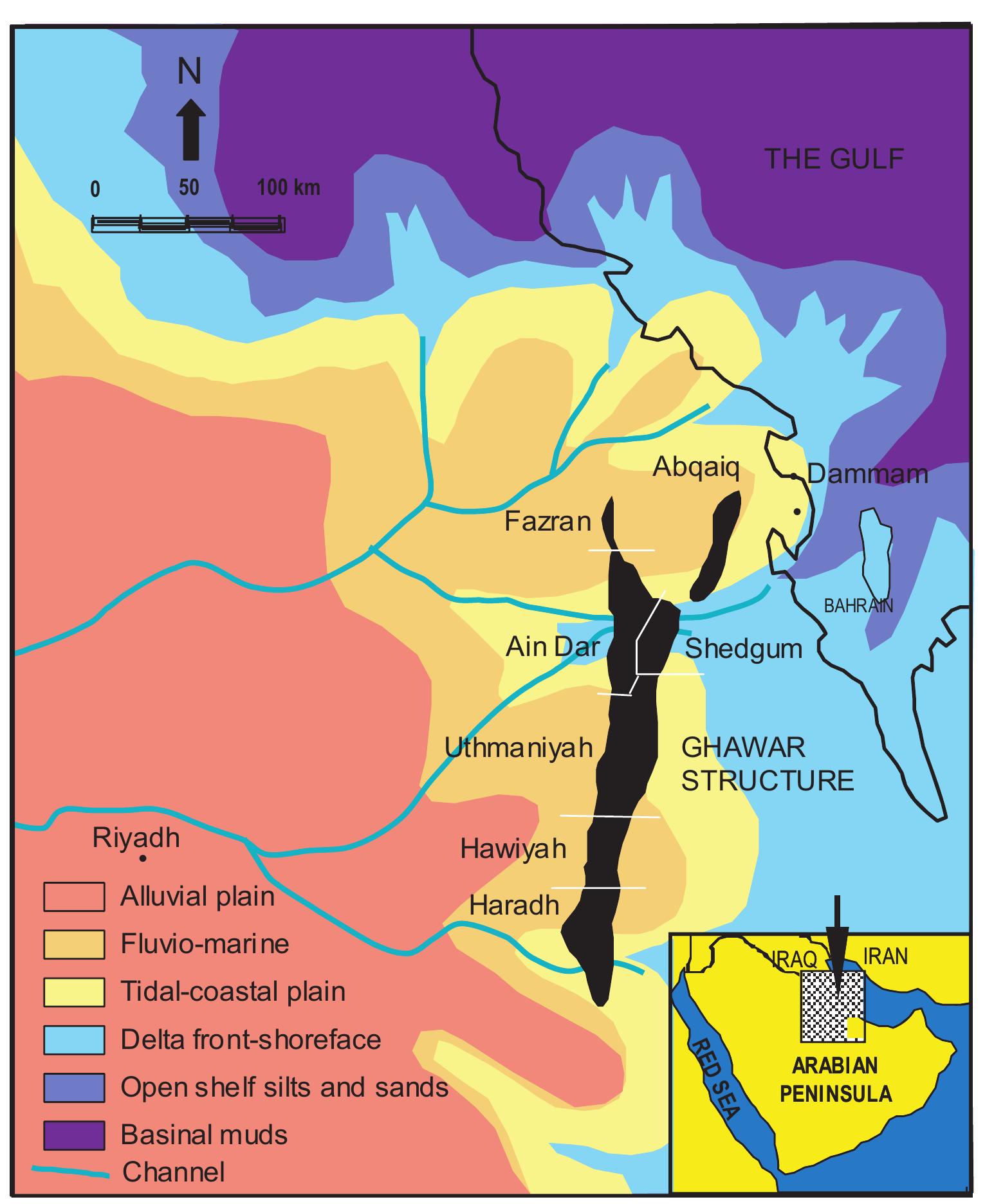 |. location map of the oilfields in the ghawar area, with