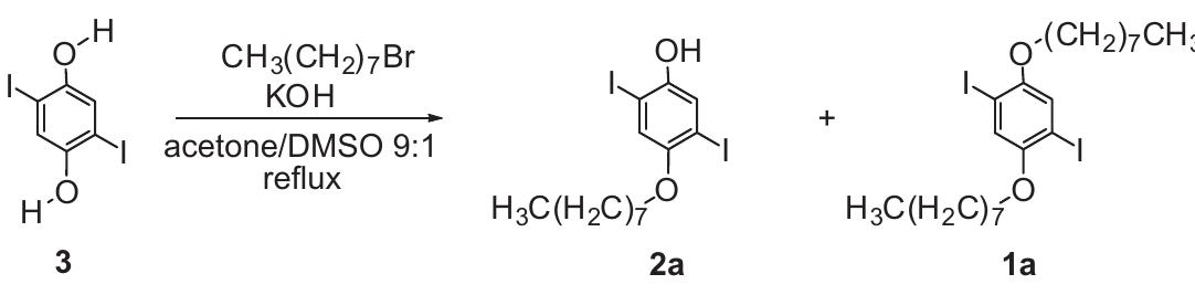 Alkylation of 1,4-dihydroxy-2,5-diiodo-benzene (3) with