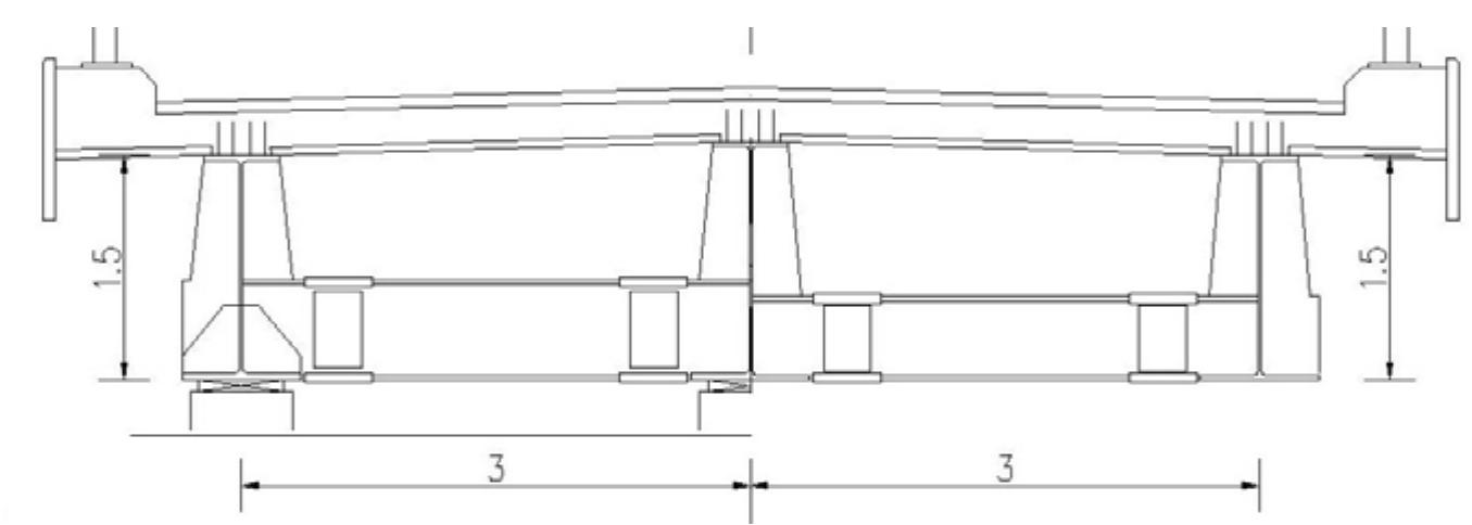 I beams connected by normal profile transverse beams