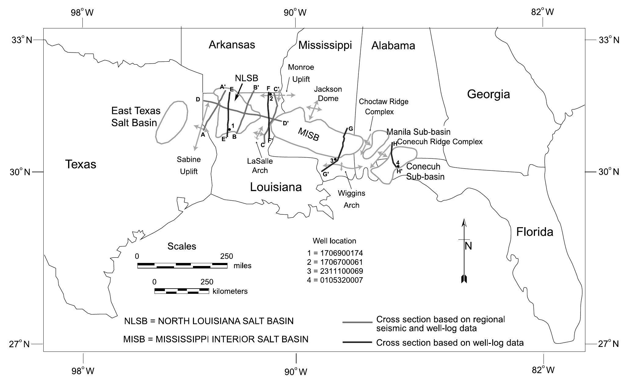 Map of the interior salt basins and subbasins and related