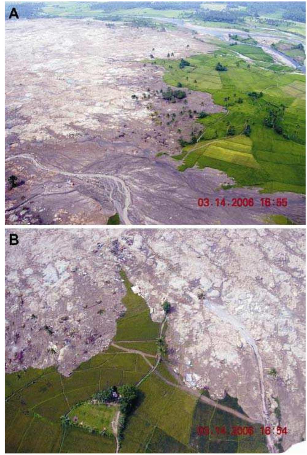 Aerial photographs of distal limit of debris. a view east