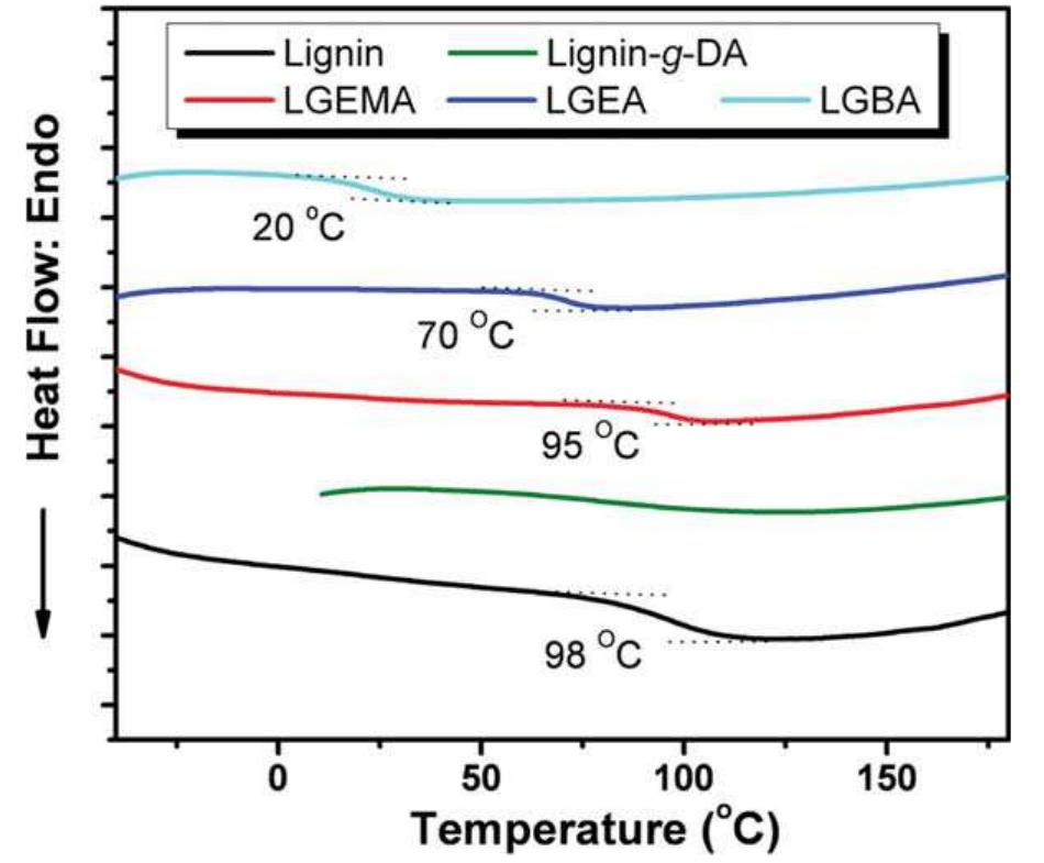 Dsc curves of lignin and rosin polymer-grafted lig- nin