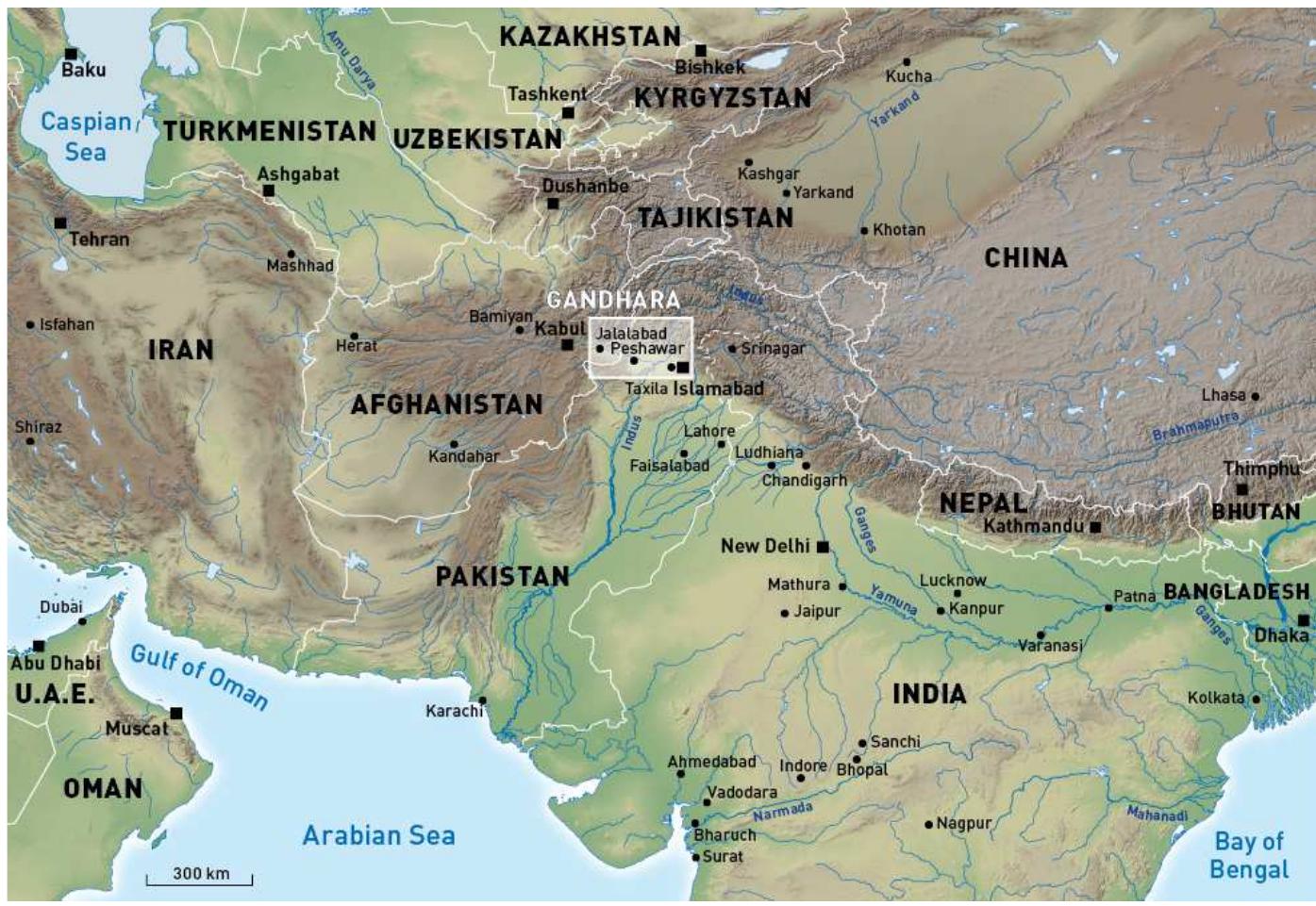 Map highlighting the gandhara region, and the location of
