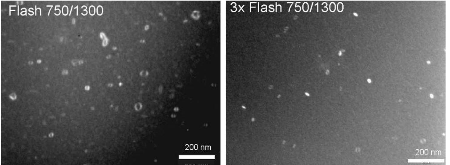 Weak beam dark field plan-view micrographs of flash-annealed