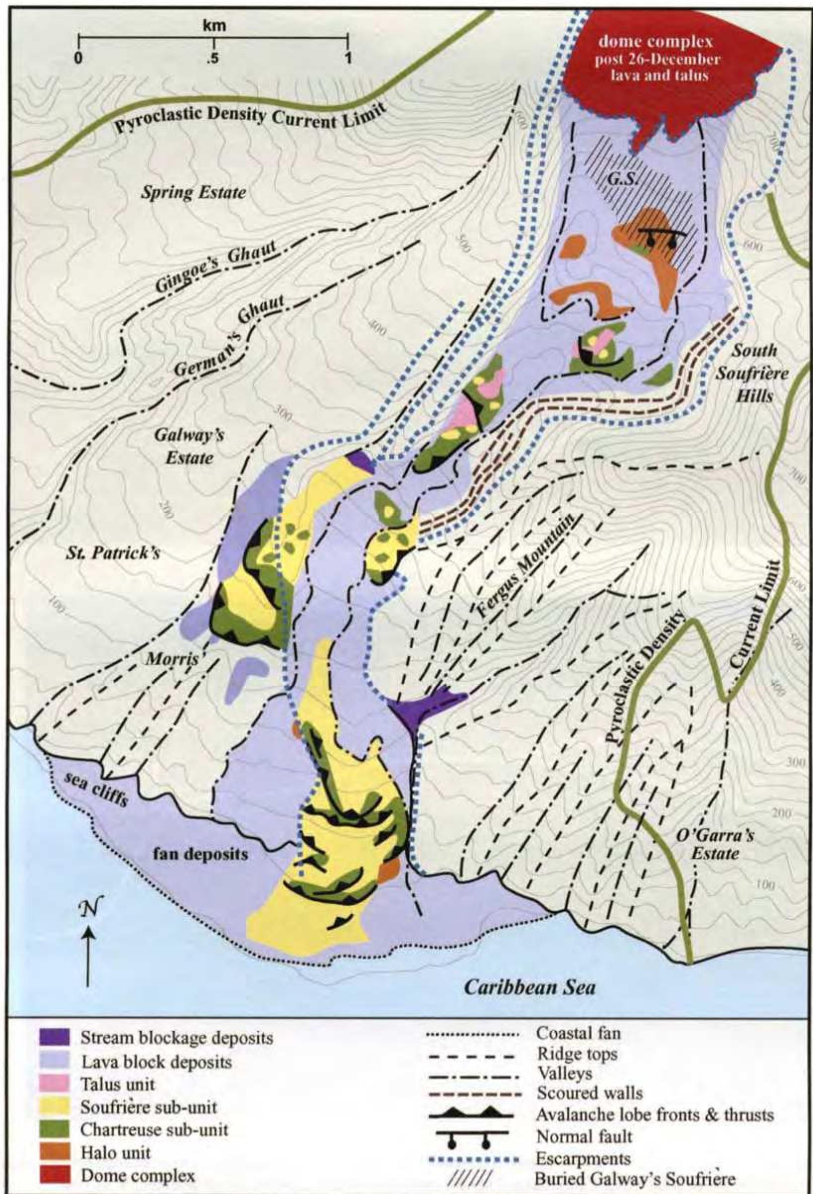 Map of debris avalanche deposit showing map units and