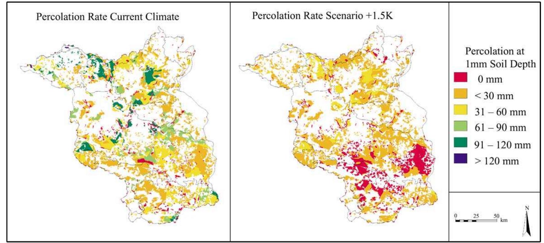 Maps of groundwater recharge (mm) calculated from the
