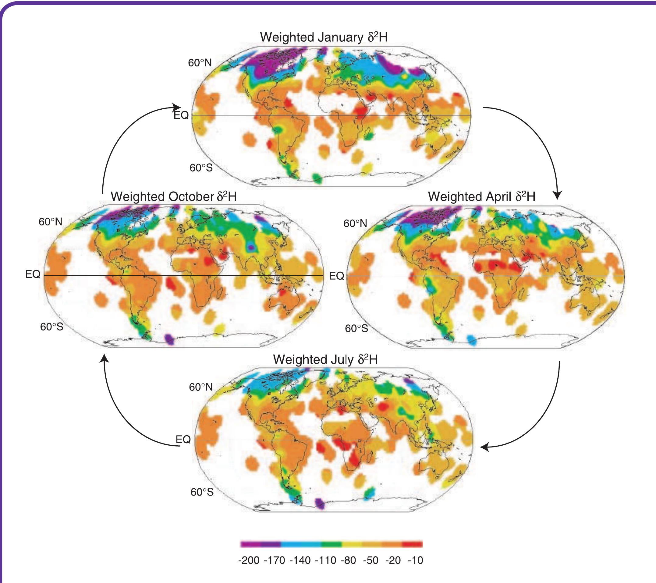 Contour maps of the modern global precipitation 82h field