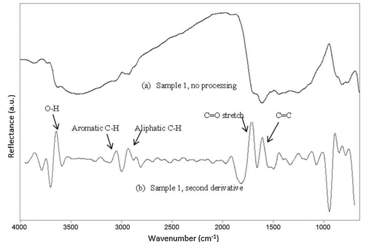 Averaged ftir spectrum of sample 1, (a) unprocessed
