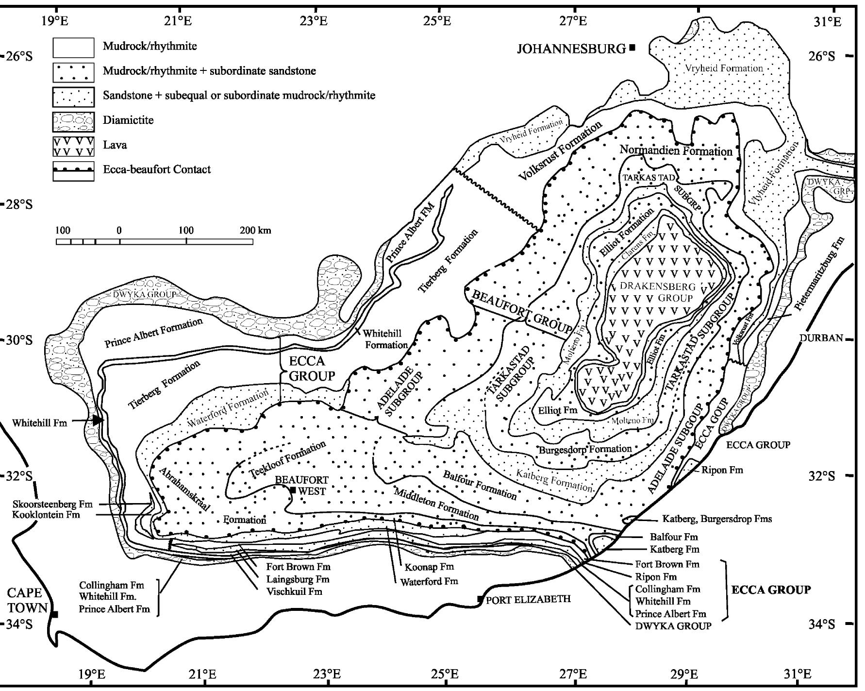 Schematic plan of the main karoo basin showing the