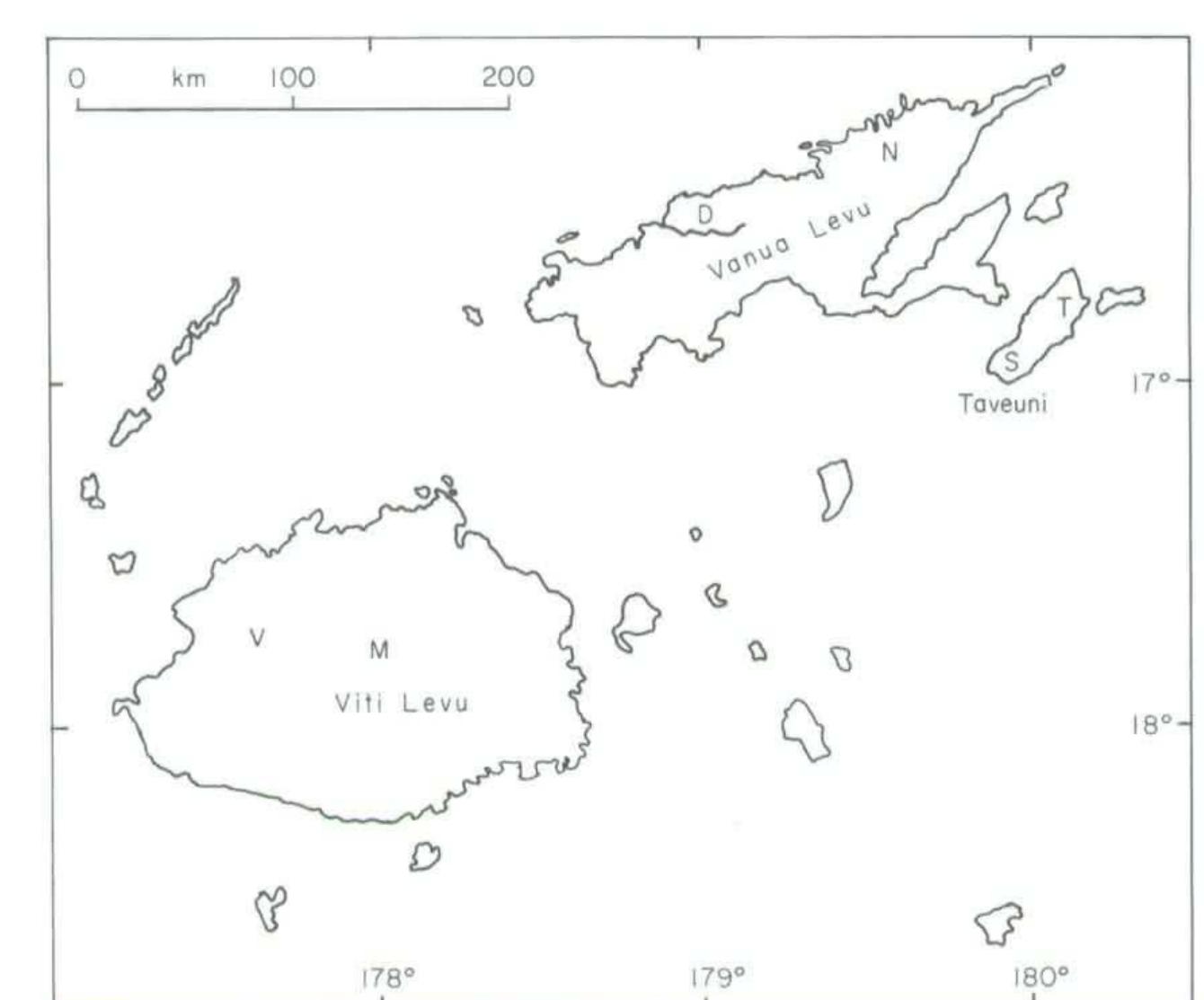 Map of part of the fiji archipelago showing the location of