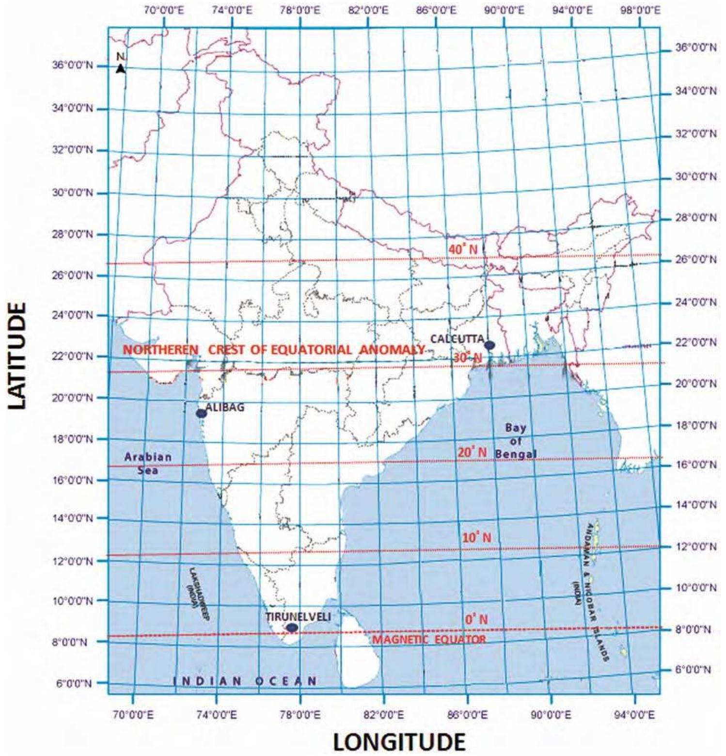 Shows a map of india with the position of calcutta and the