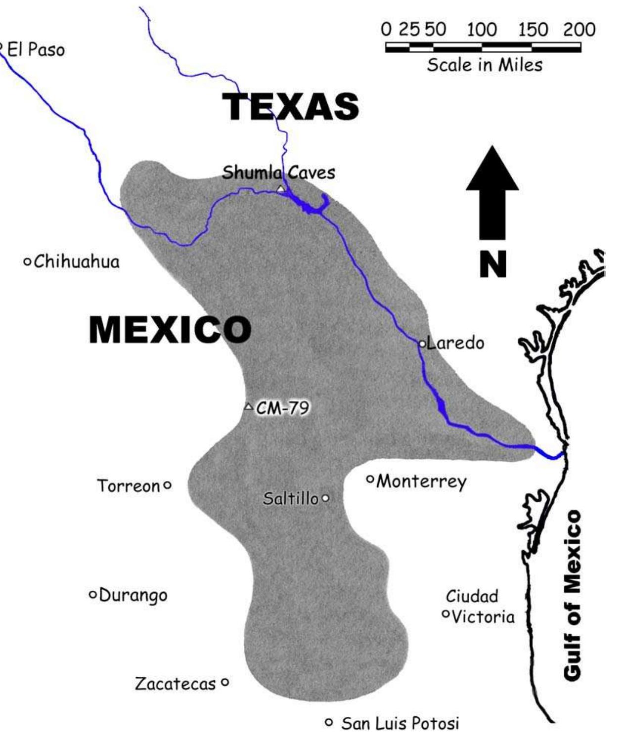 Map showing approximate locations for shumla caves (in