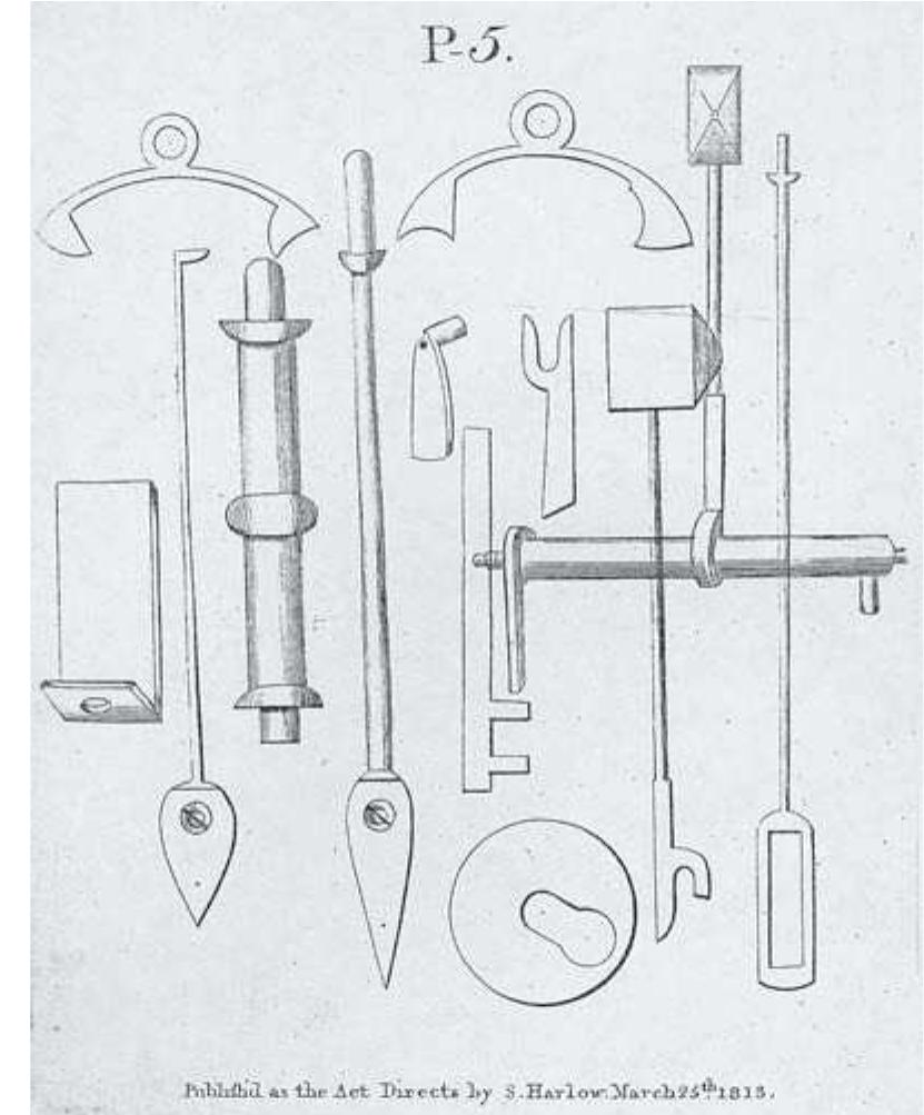 Eight-day components. the hammer shaft is shown in the