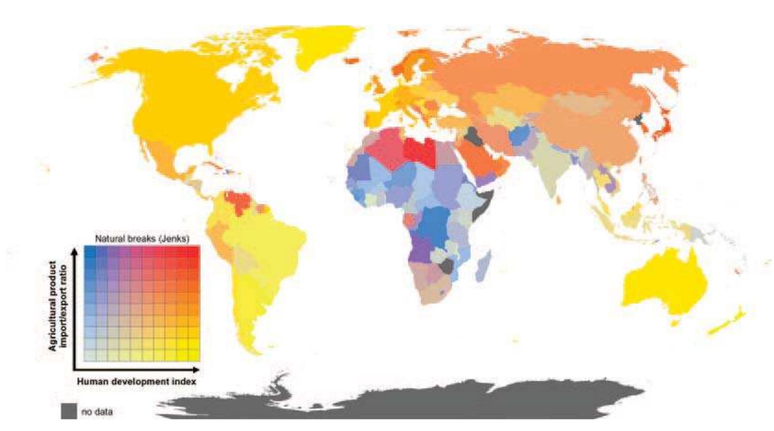 Choropleth bivariate map of the human development index and