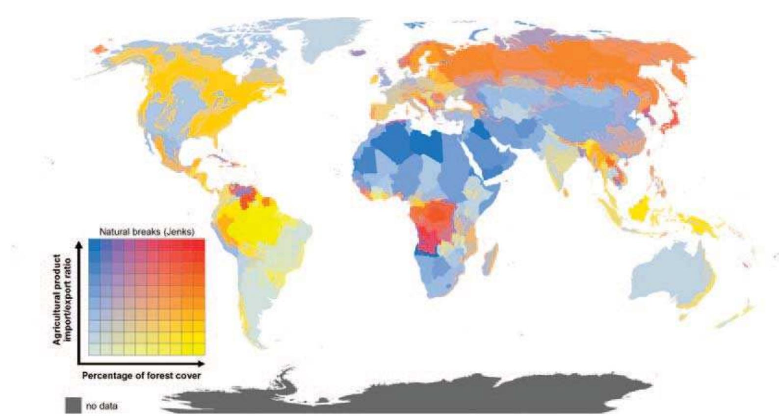 Choropleth bivariate map of the percentage of forest cover