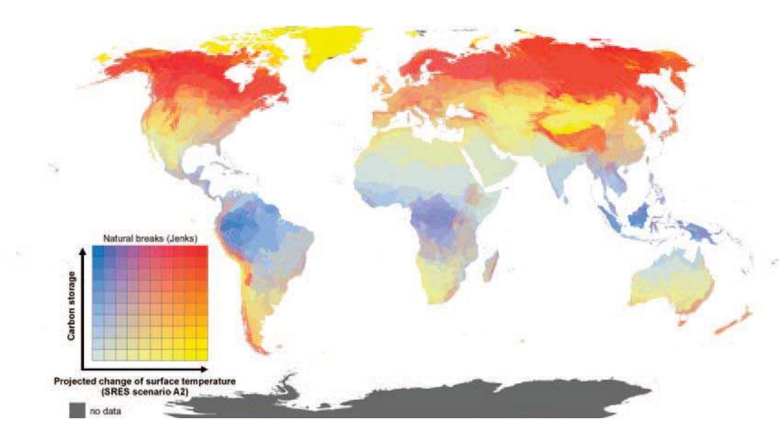 Choropleth bivariate map of the projected change of surface