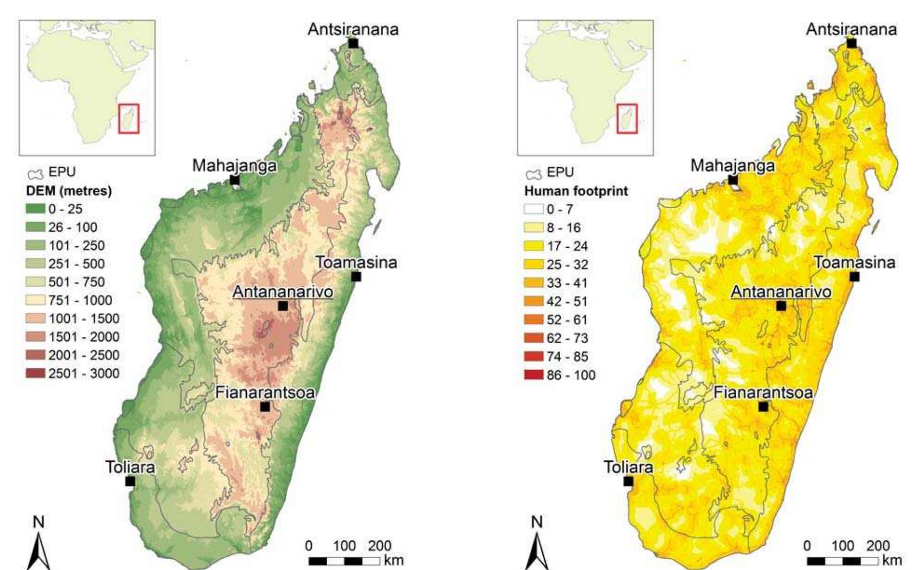 Maps of madagascar showing topography (based on a digital