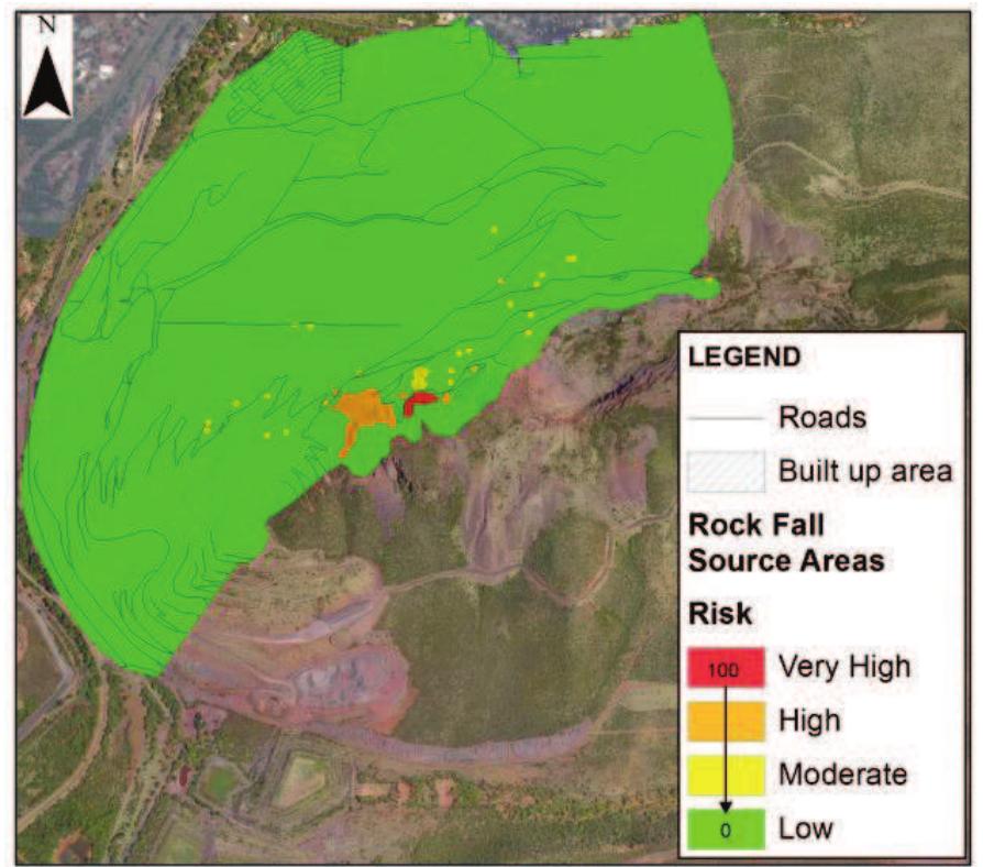 Rock fall source hazard map. the rock fall source area map