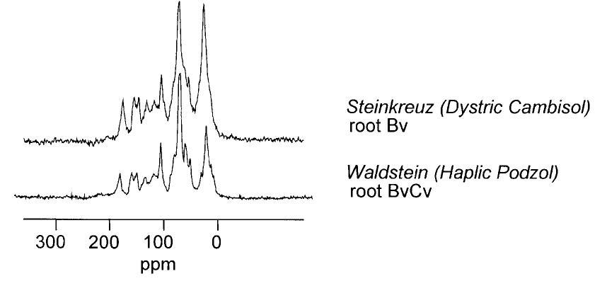 '3c cpmas nmr spectra of root material as sampled from b