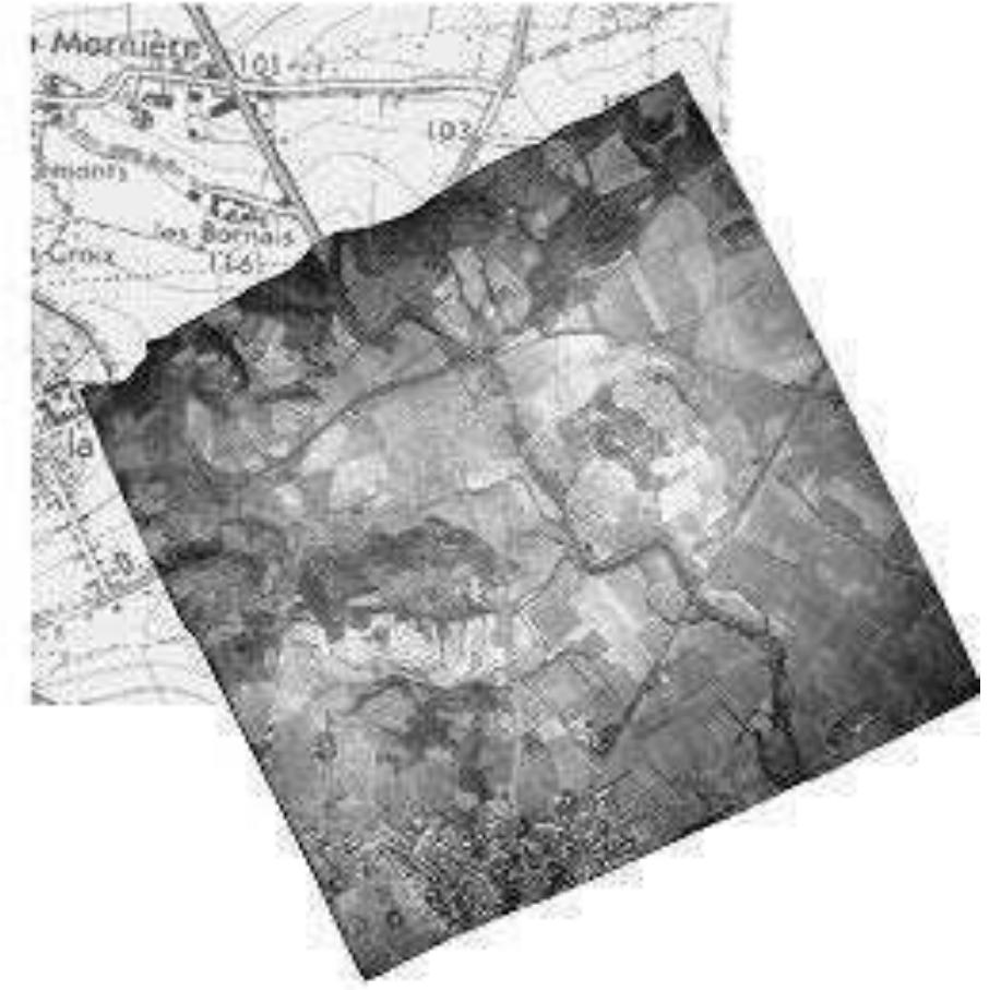 1. orthorectified aerial photograph superposed on a map