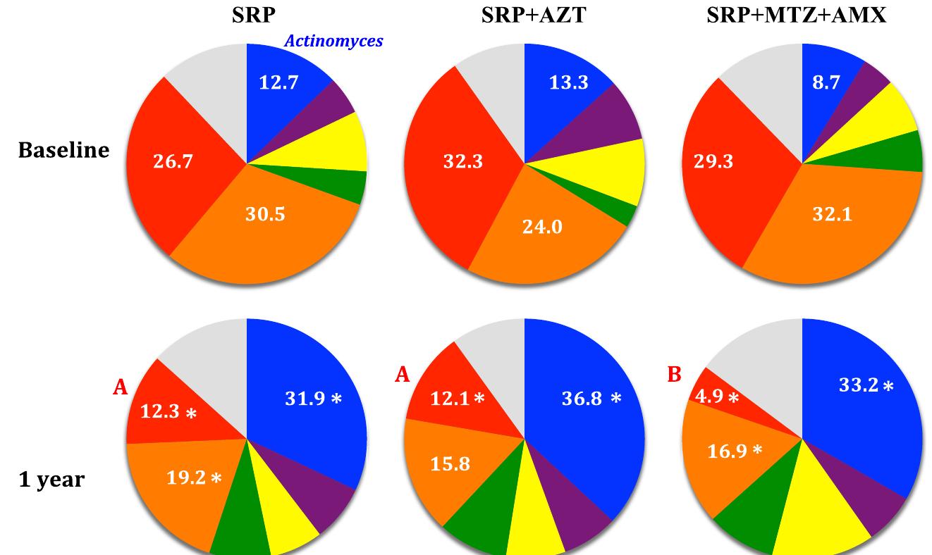 Pie charts describing the mean proportions of microbial