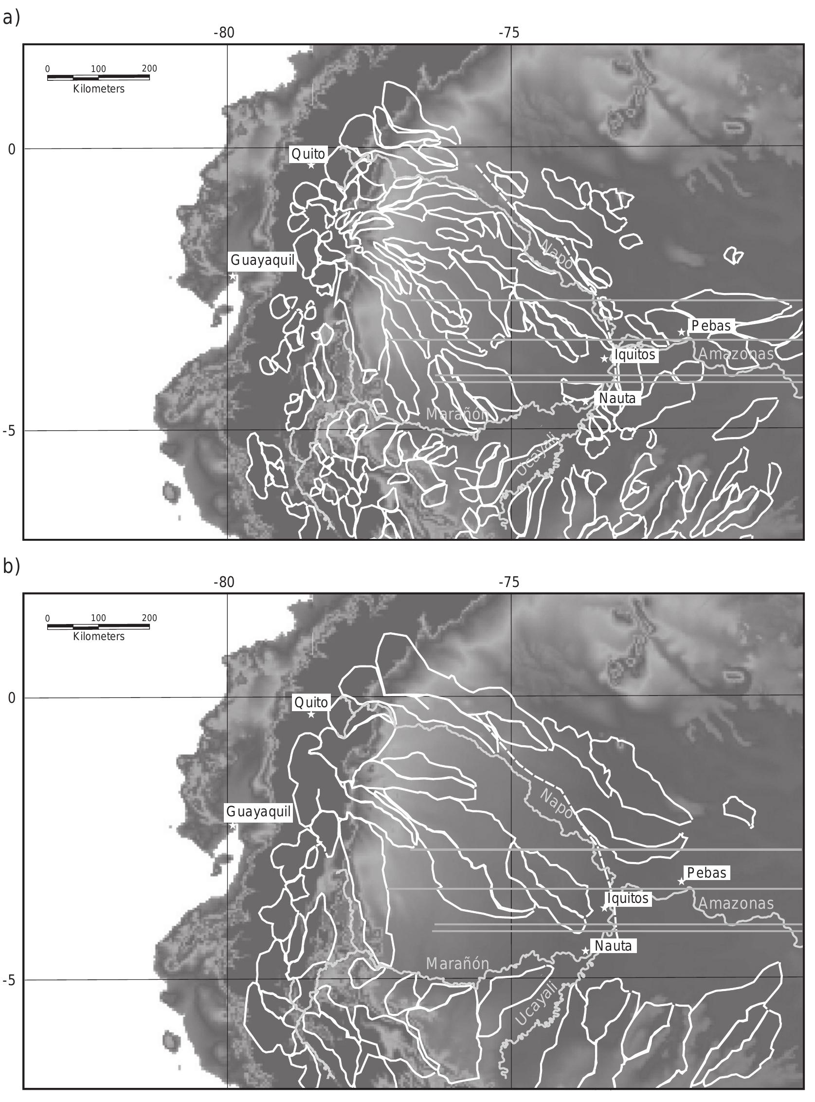 Maps of the drainage sub-basins of the western amazon basin.