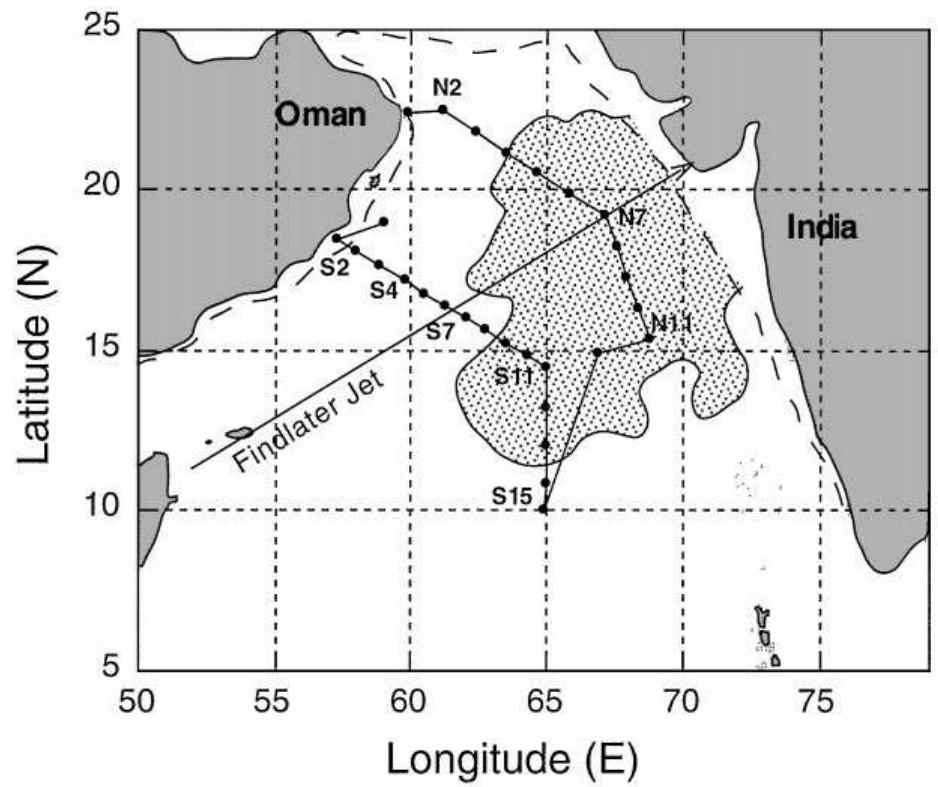 Cruise track and master station map for the us jgofs arabian