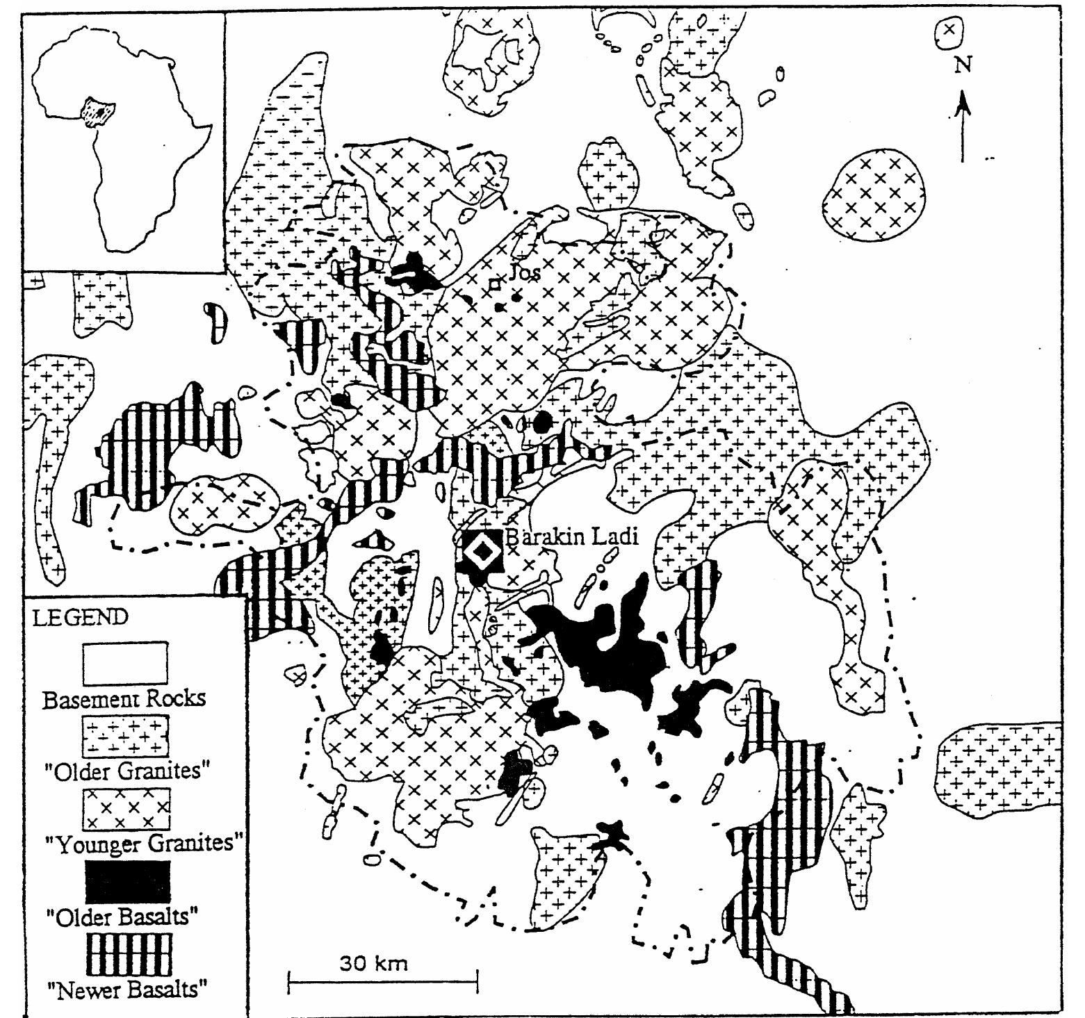 Geological sketch map of the jos plateau (reworked after