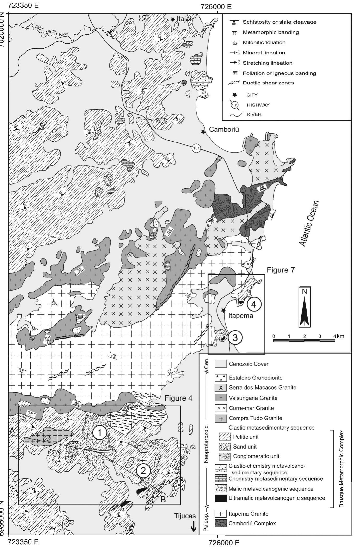 Geological map of the itajai-tijucas region with