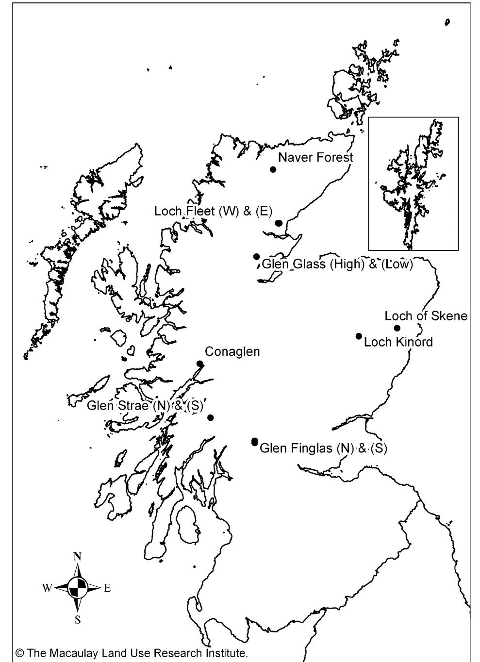 Map of scotland showing the distribution of the sam- pling