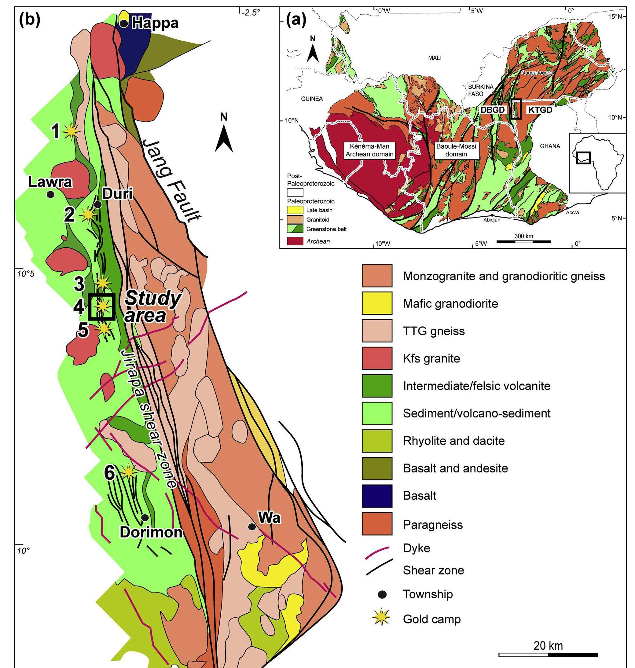 A) geological map of the leo-man craton, in the southern