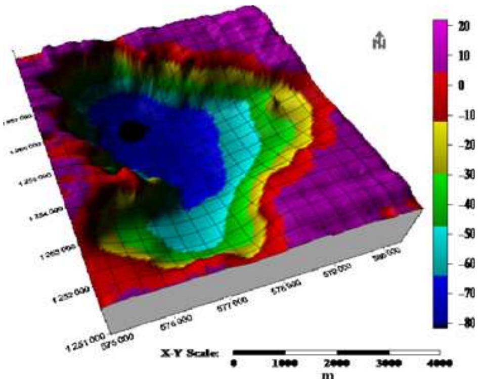 Three-dimensional (3d) meshed surface map of lake haya.