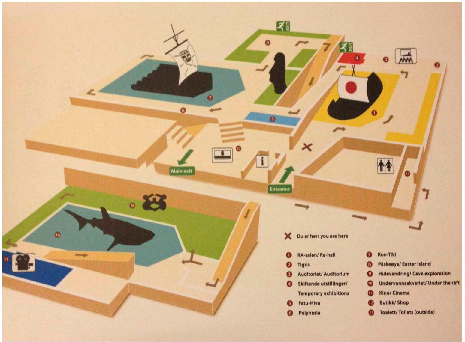 Visitor map of the kon-tiki museum, with the kon-tiki raft