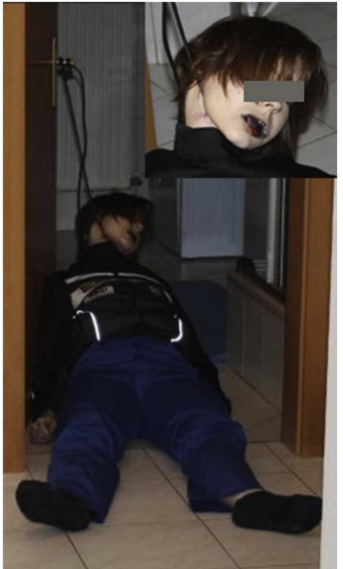Position of the victim at the crime scene. four days after
