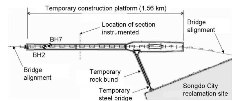 Layout plan of temporary construction platform formed using