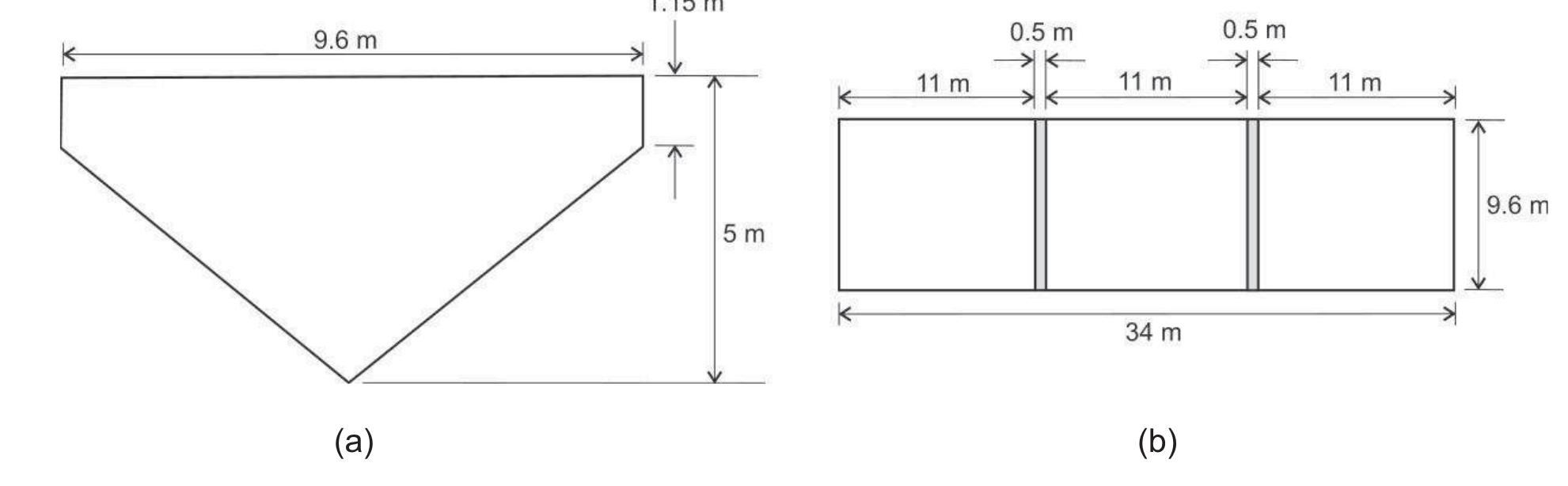 Barge hopper diagram (a) cross section (b) plan view
