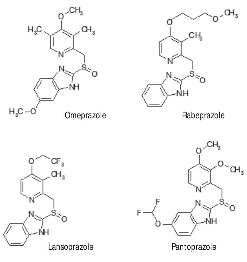 Chemical structure of proton pump inhibitors.
