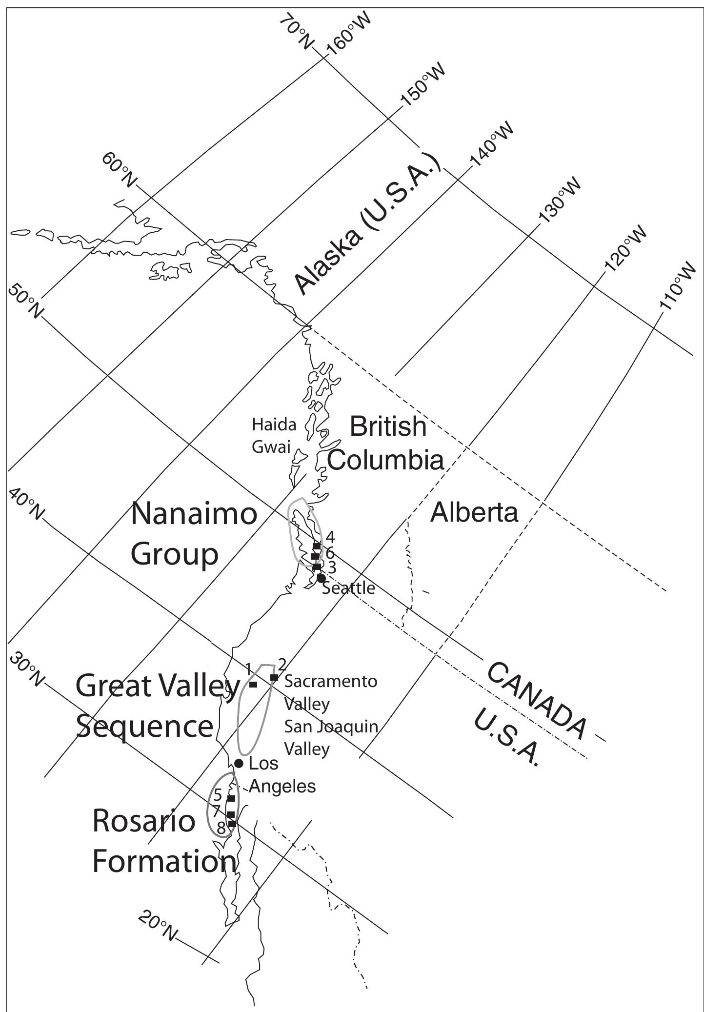 Figure 1 - from Ward 12 GSAB Pacific Upper Cretaceous bio