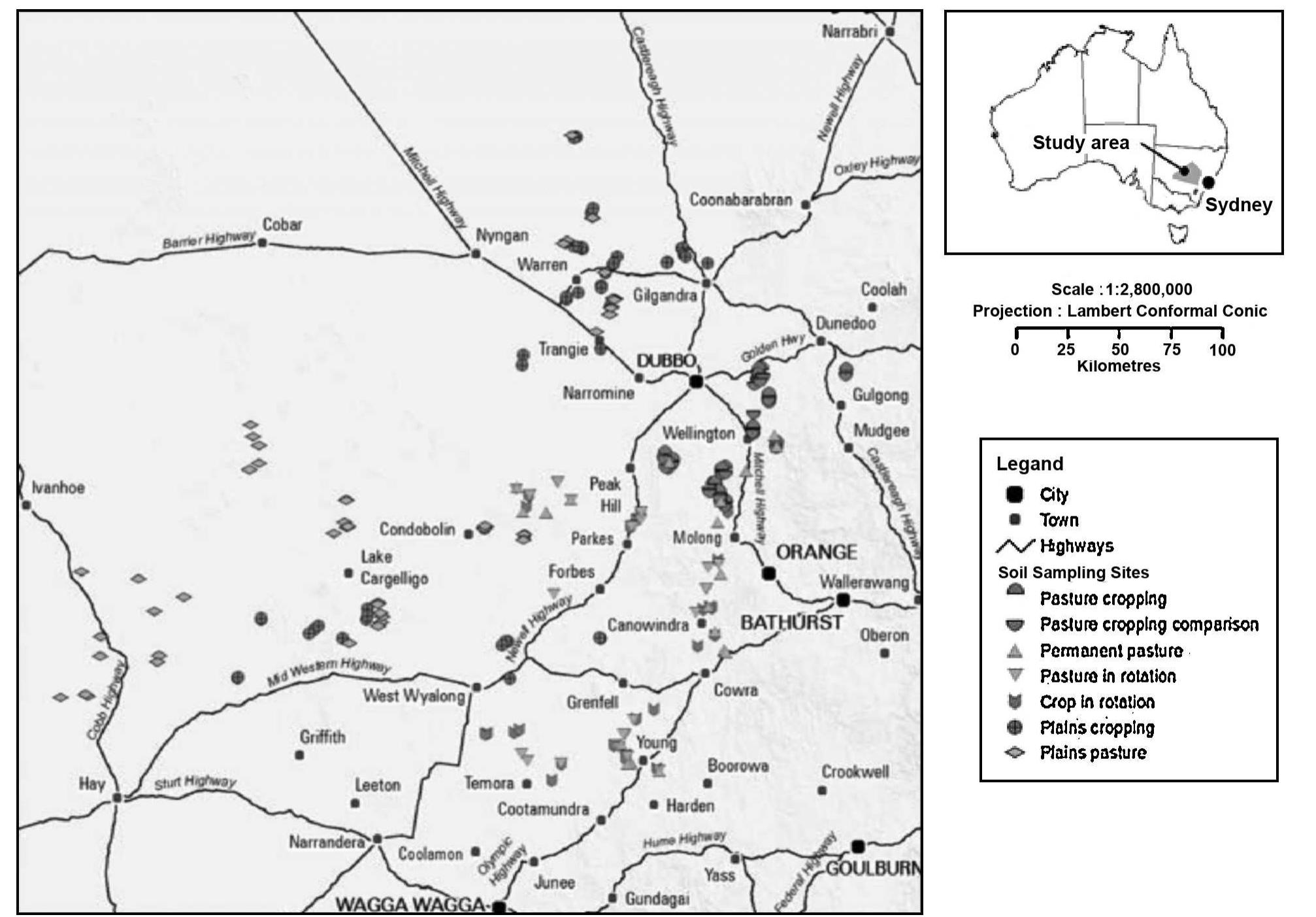 Sampling locations for land use comparisons slopes mixed