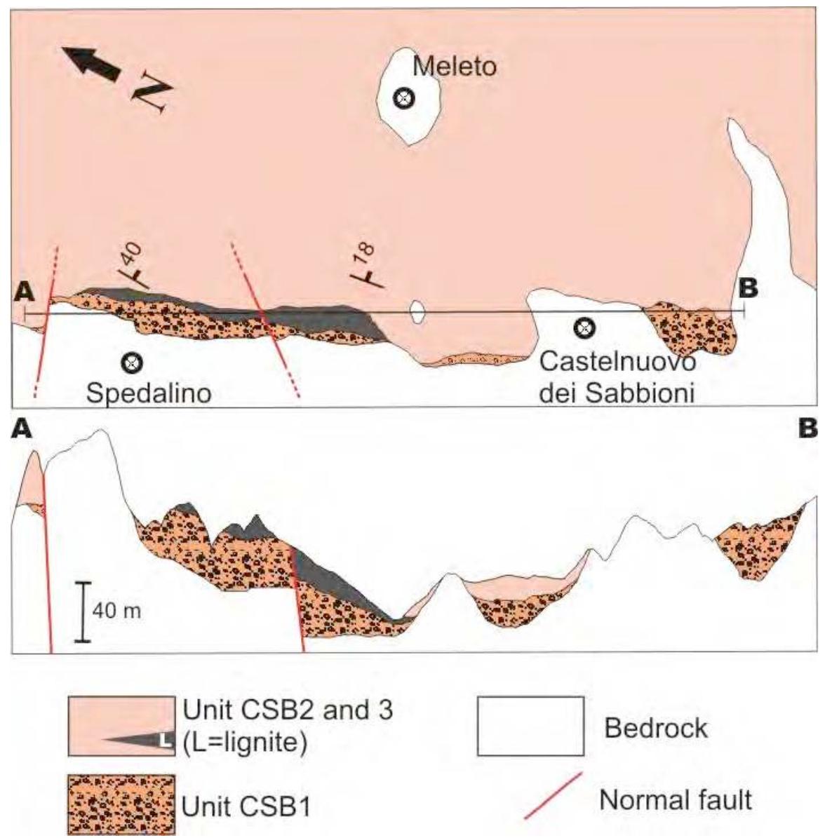 6 - geological sketch map, and relative cross-section, of